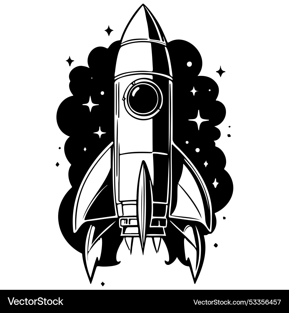 Cartoon rocket drawing vintage line image Vector Image