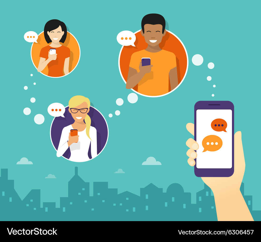 Messaging Friends on Mobile Royalty Free Vector Image
