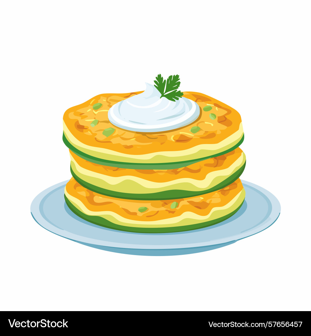 Stack of savory pancakes with sour cream Vector Image