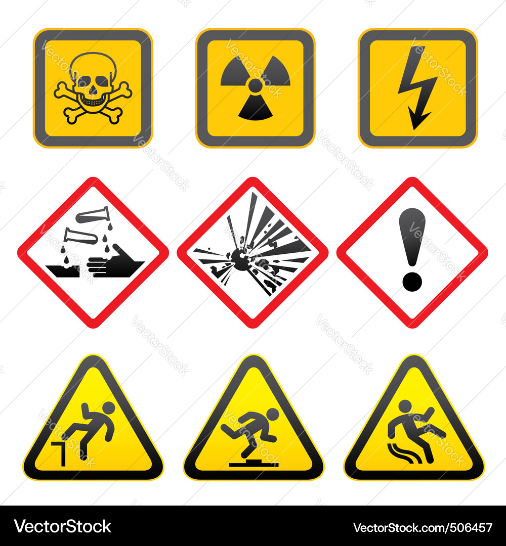 Warning symbols hazard signsfirst set Royalty Free Vector