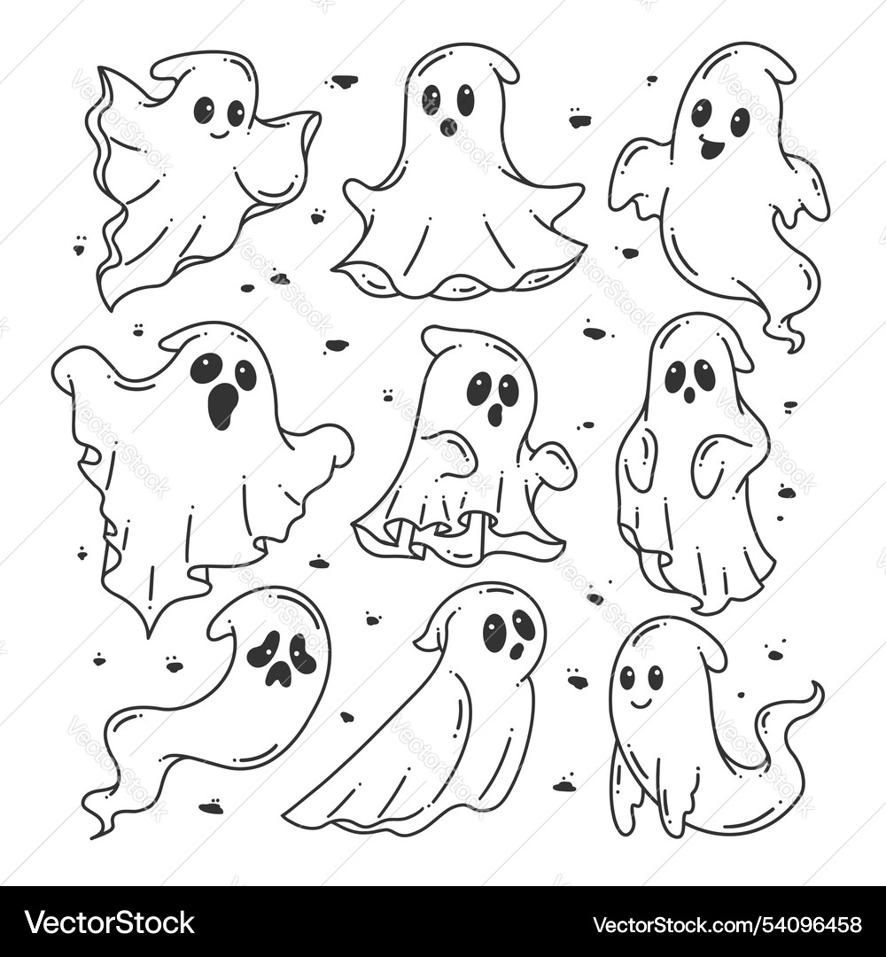 Hand drawn halloween cute ghost set Royalty Free Vector