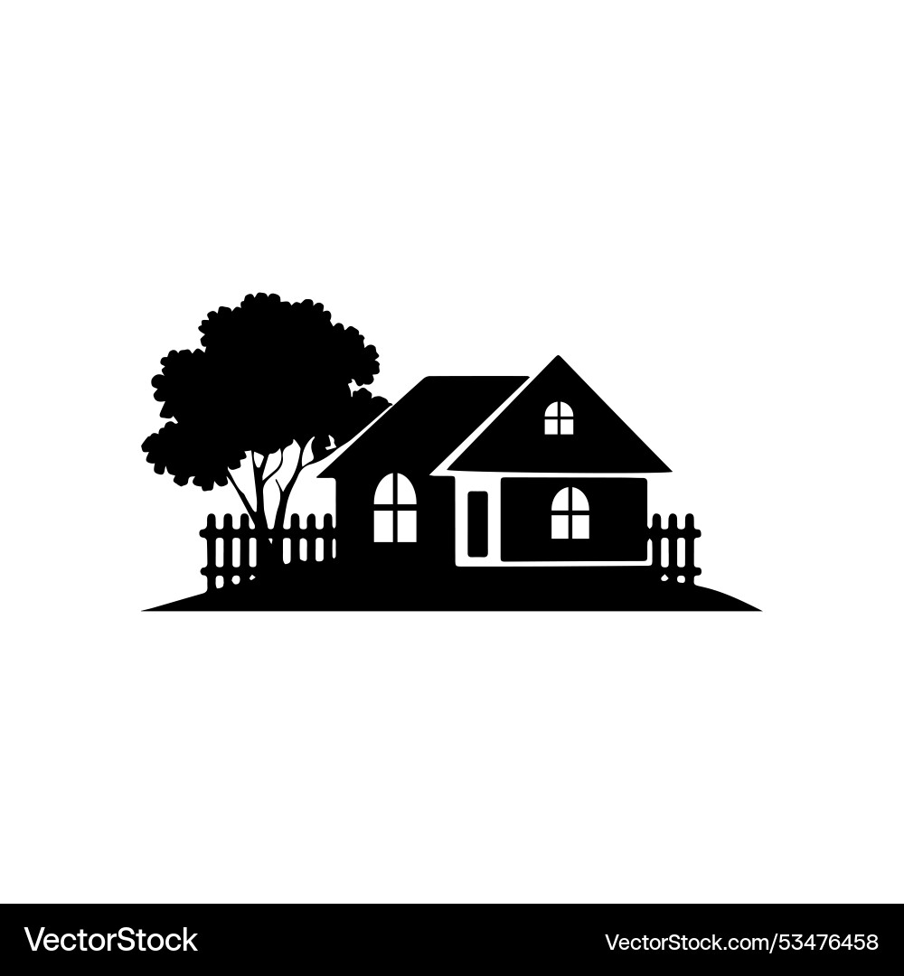 Hand drawn house with tree silhouette Royalty Free Vector
