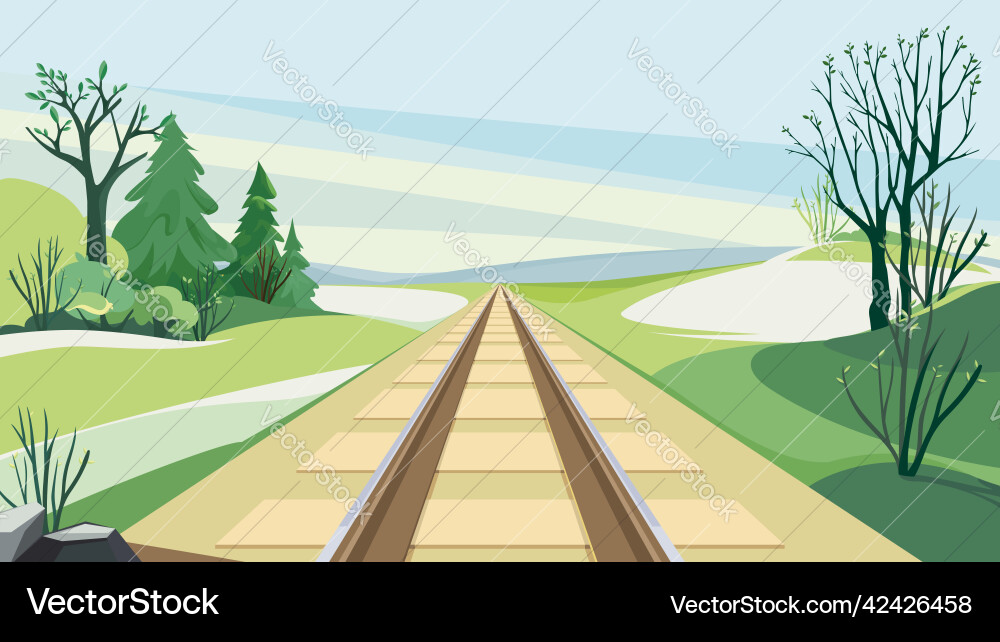 Railroad in spring season Royalty Free Vector Image