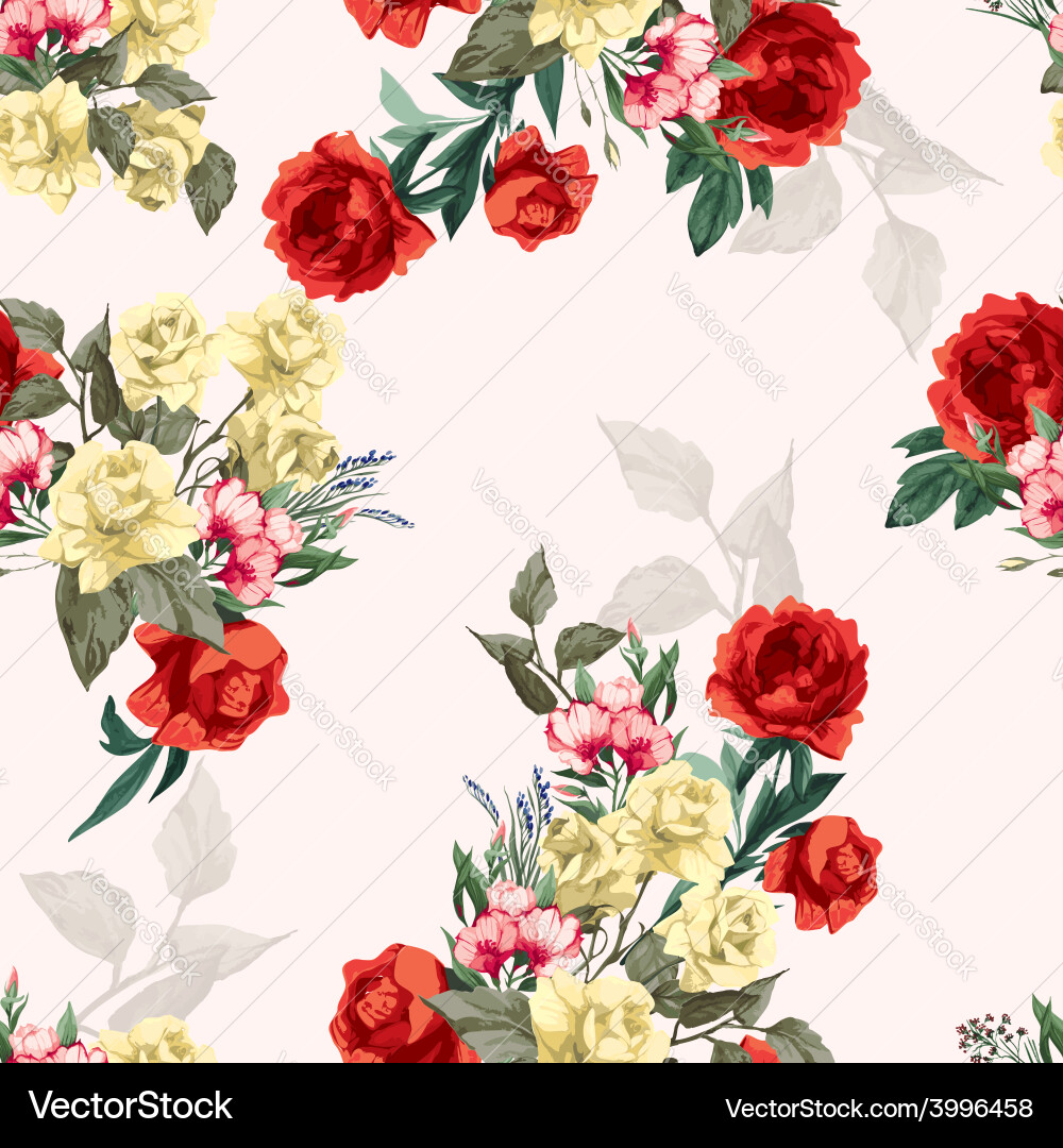 Seamless floral pattern with yellow and red roses Vector Image