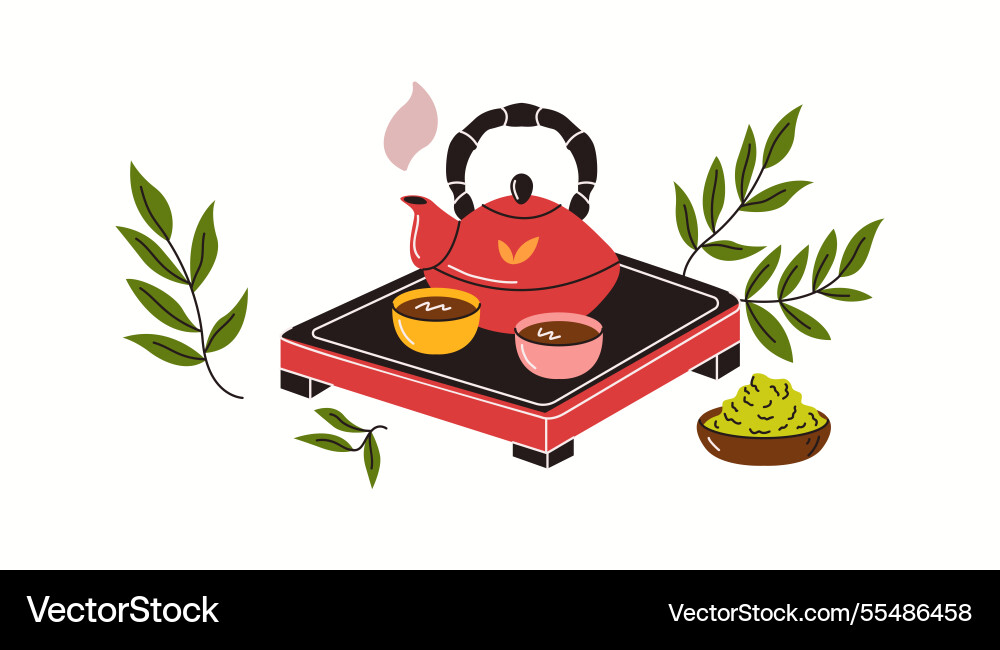 Traditional Asian Tea Ceremony Setup Royalty Free Vector