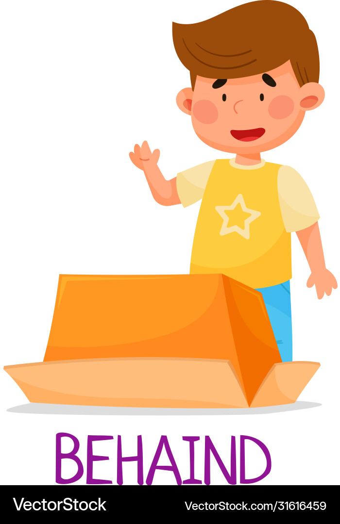 Cheerful boy standing behind carton box Royalty Free Vector