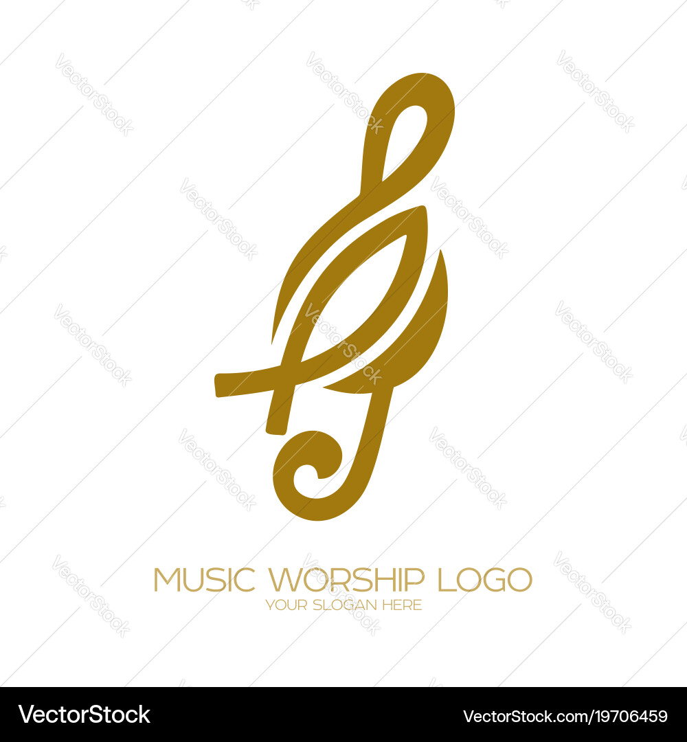 Christian Music Logo - Treble Clef & Fish Vector Image