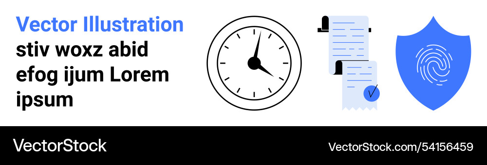 Clock documents and security shield Royalty Free Vector