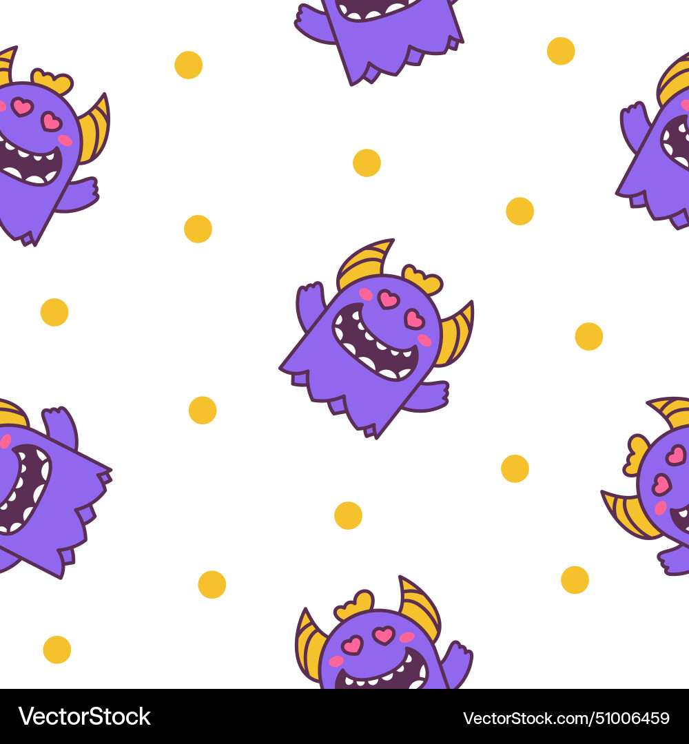 Cute kawaii monster seamless pattern Royalty Free Vector
