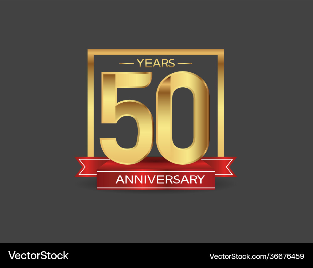 Golden 50th Anniversary Celebration Logo Vector Image