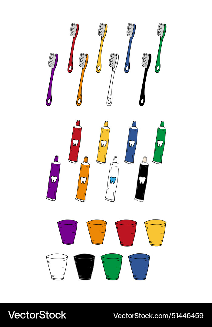 Toothbrushes toothpaste mouthwash colorful Vector Image