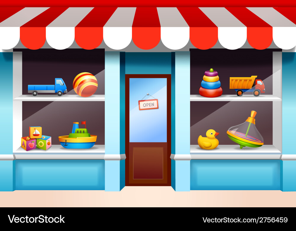 Toys shop window Royalty Free Vector Image - VectorStock
