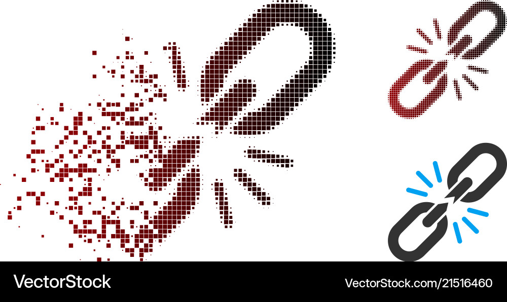 Disintegrating pixel halftone break chain link Vector Image