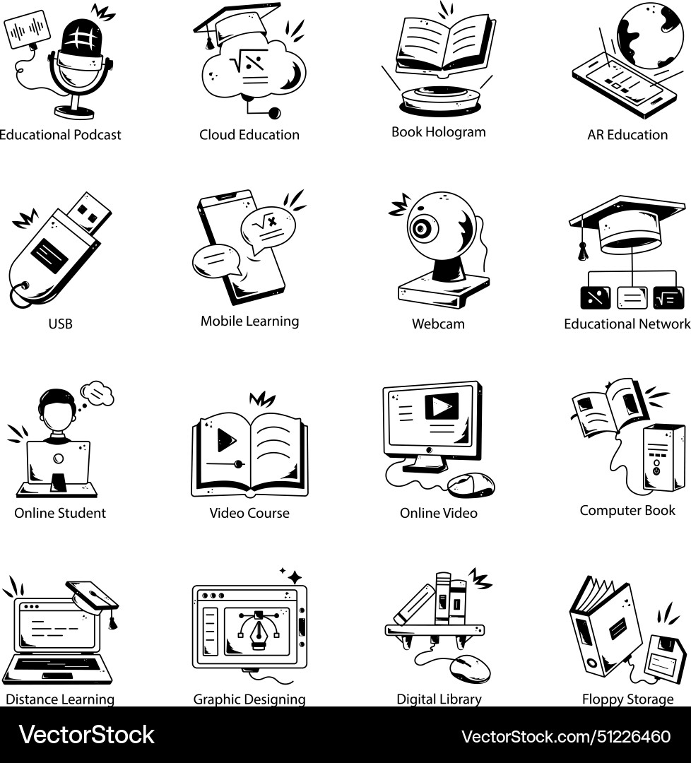 Latest pack of distance learning doodle icons Vector Image