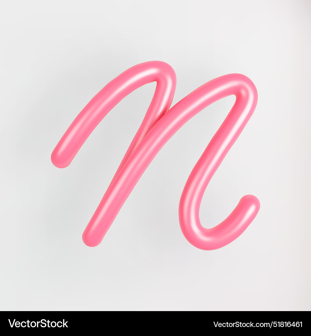 3d pink script uppercase letter n on light Vector Image