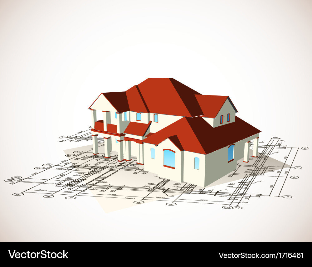 Architectural house technical draw Royalty Free Vector Image