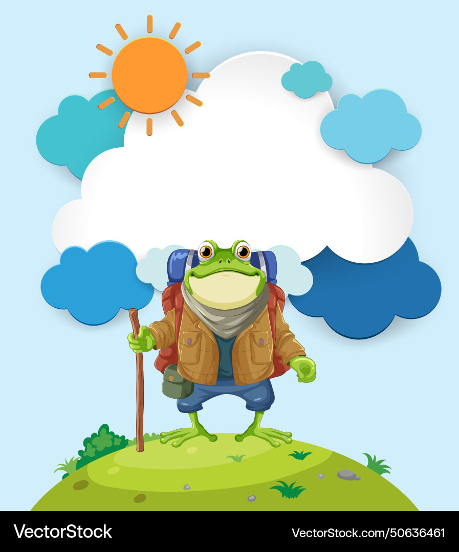 Cheerful frog with backpack ready for adventure Vector Image