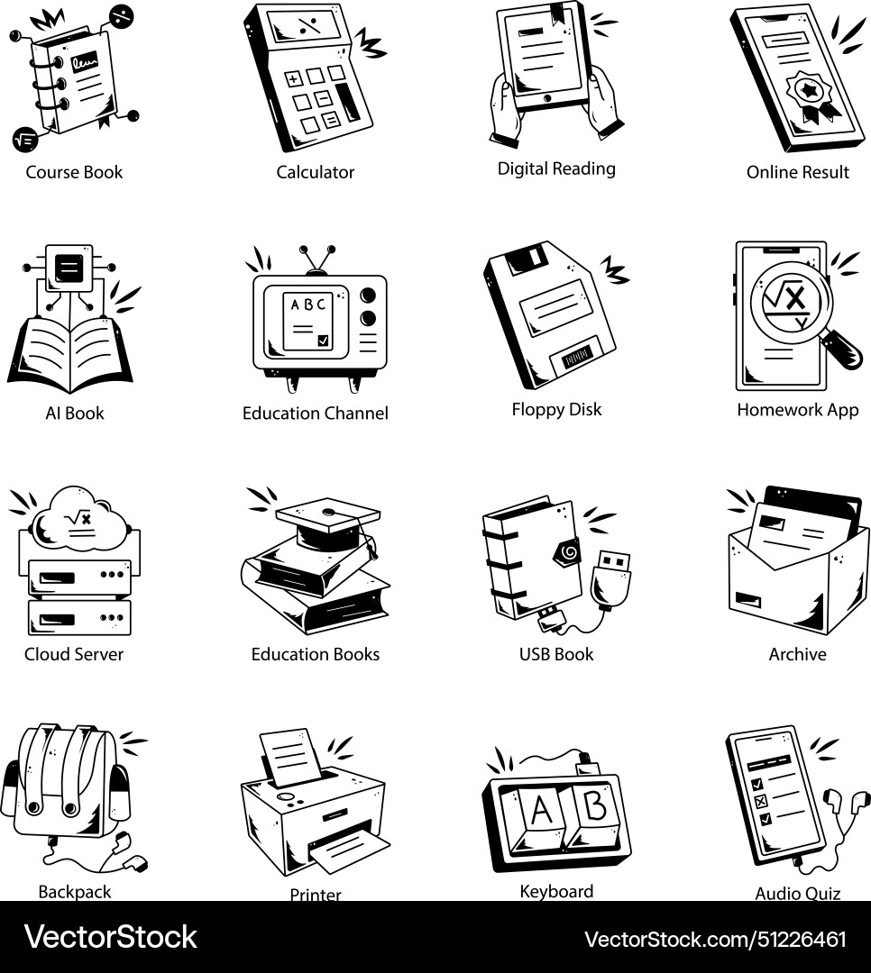Modern pack of 16 learning material doodle icons Vector Image