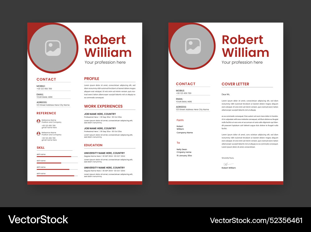 Resume and cover letter layout set template Vector Image