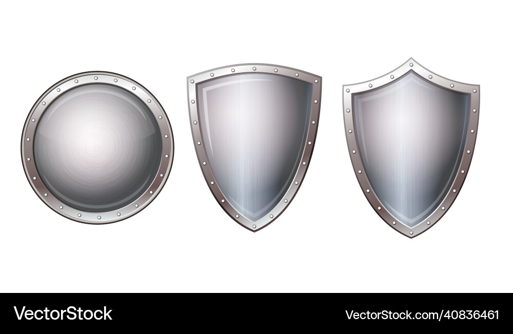 Set of empty metal knight shields realistic Vector Image