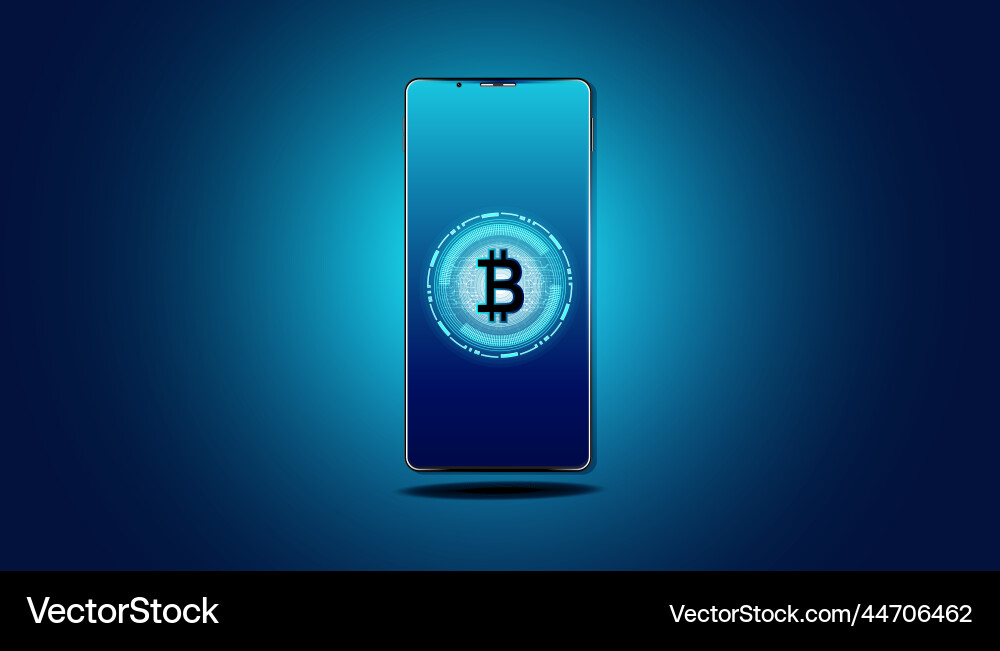 Abstract a phone with bitcoins Royalty Free Vector Image