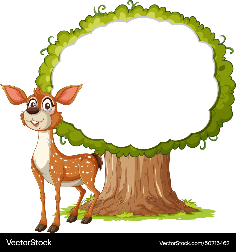 Cartoon deer standing next to a tree with empty Vector Image