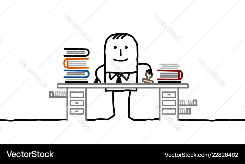 Cartoon official man working on his desk Vector Image