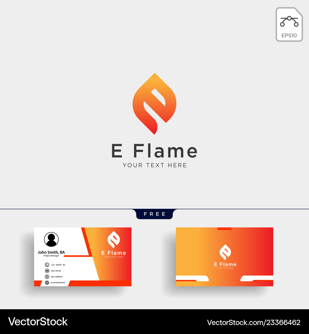 Letter e flame logo template with business card Vector Image
