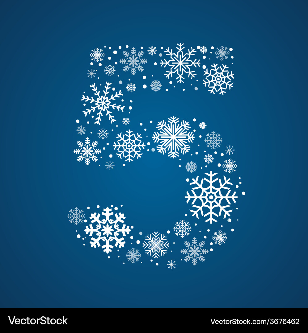 Number 5 font frosty snowflakes Royalty Free Vector Image