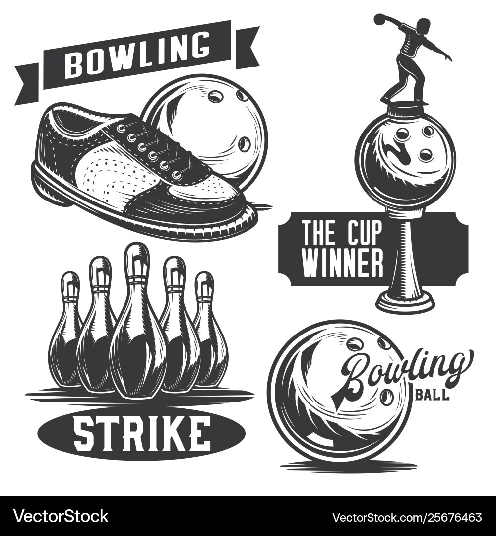 Bowling emblems labels logos Royalty Free Vector Image