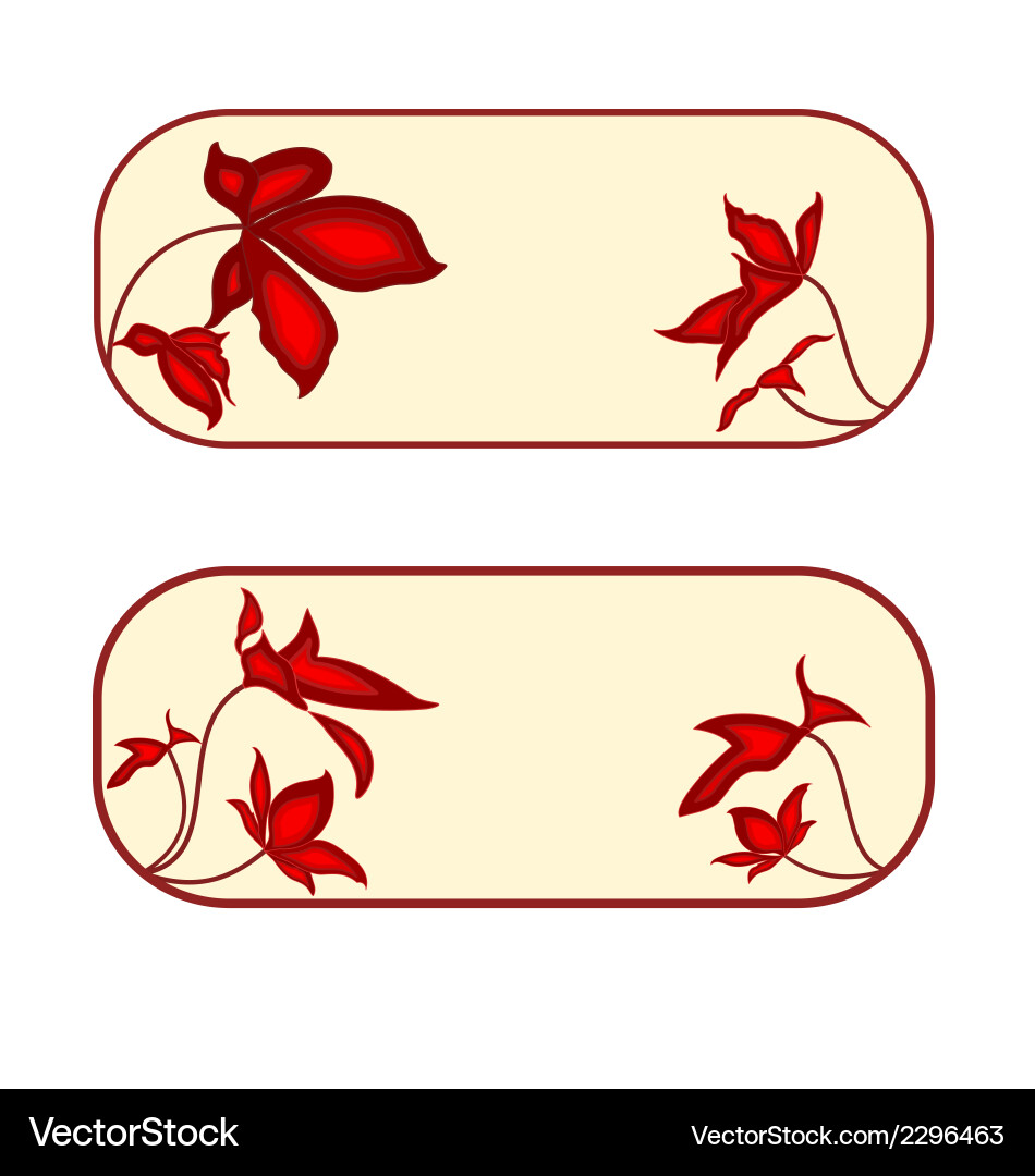 Button banner rectangle with red flowers Vector Image