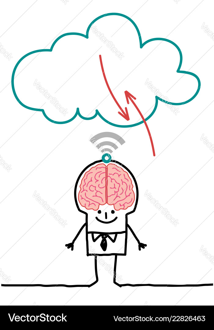 Cartoon characters and cloud - big brain Vector Image