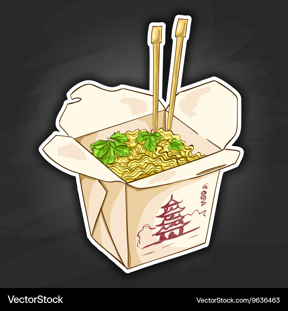 Chinese Noodles Box Sticker Royalty Free Vector Image
