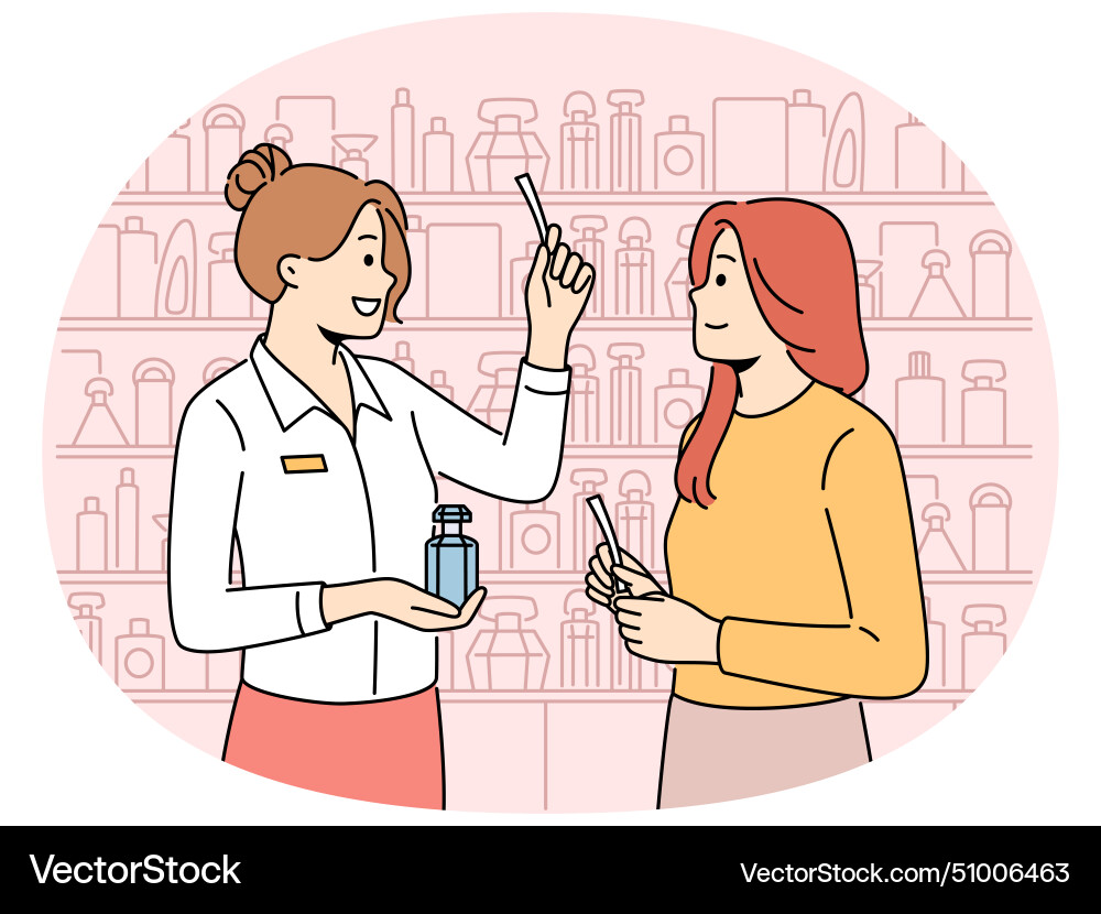 Consultant help female client with perfume Vector Image