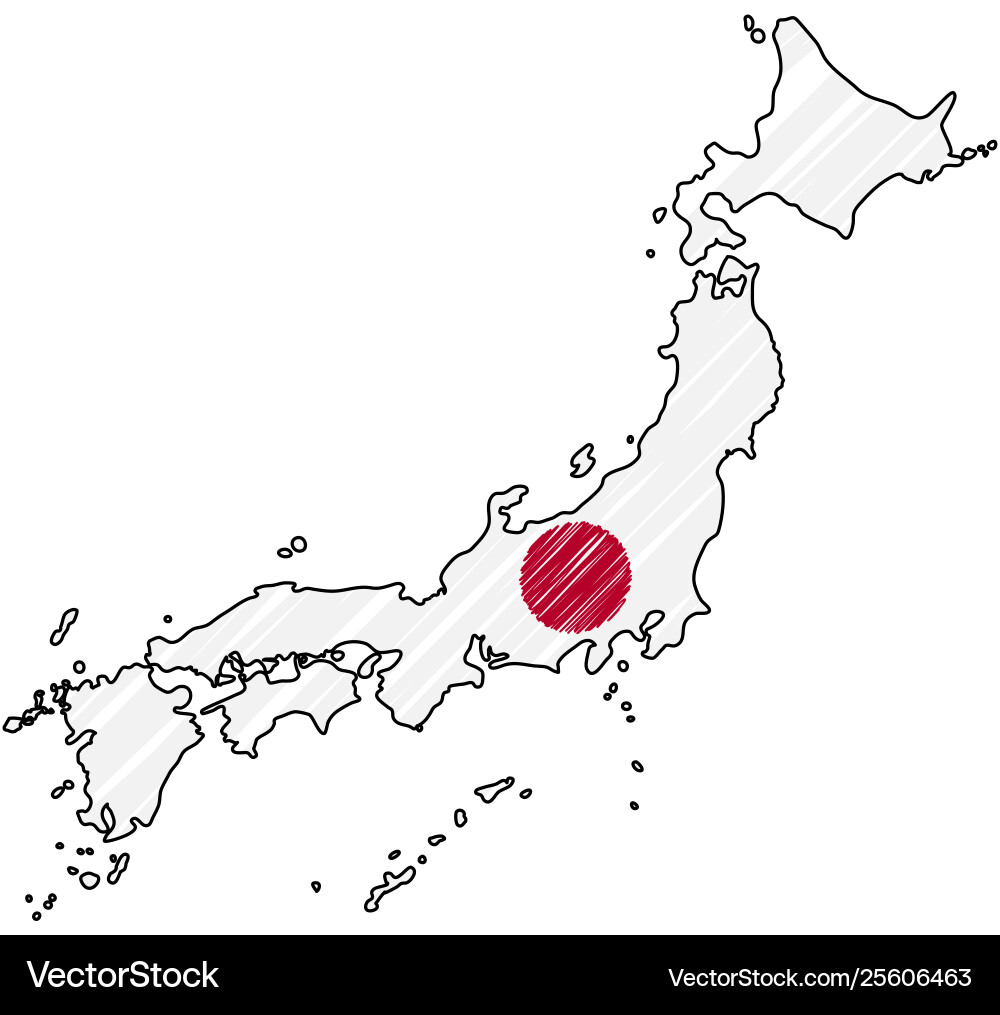 Japan map hand drawn sketch concept Royalty Free Vector
