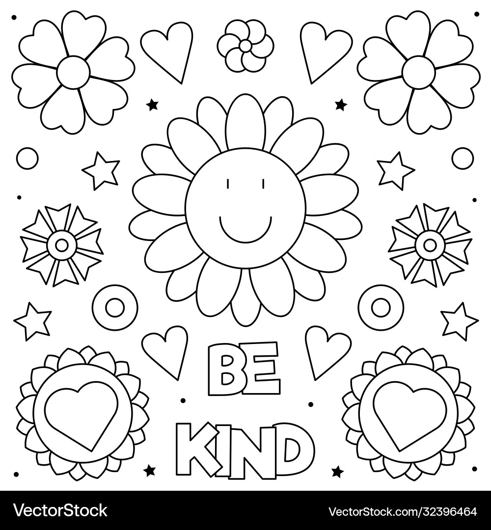 Be kind coloring page black and white Royalty Free Vector