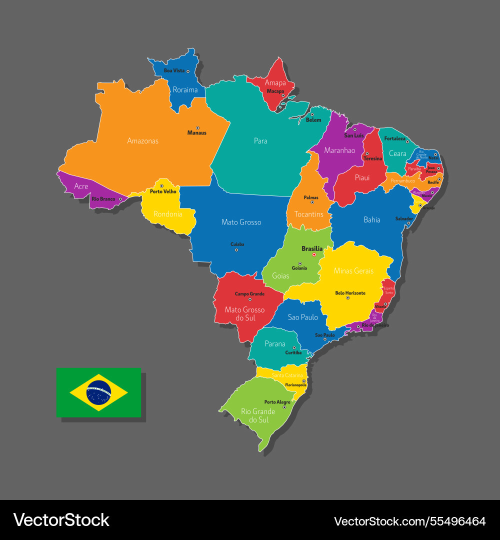Map of brazil Royalty Free Vector Image - VectorStock