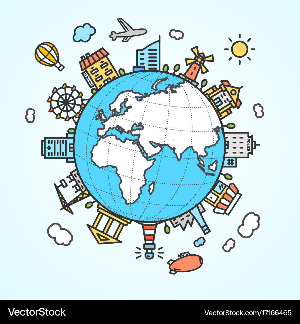 Globe and building around Royalty Free Vector Image