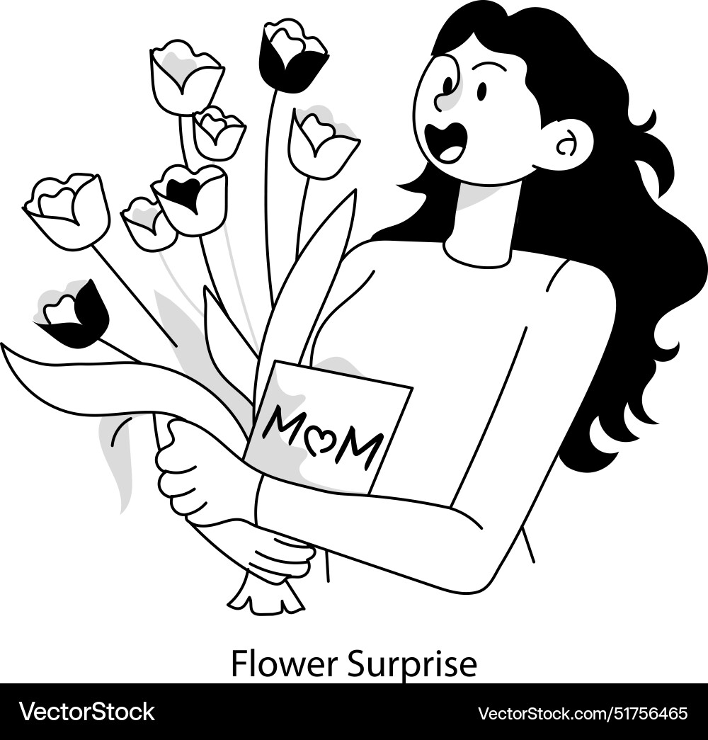 Mom receiving flower surprise doodle mini Vector Image