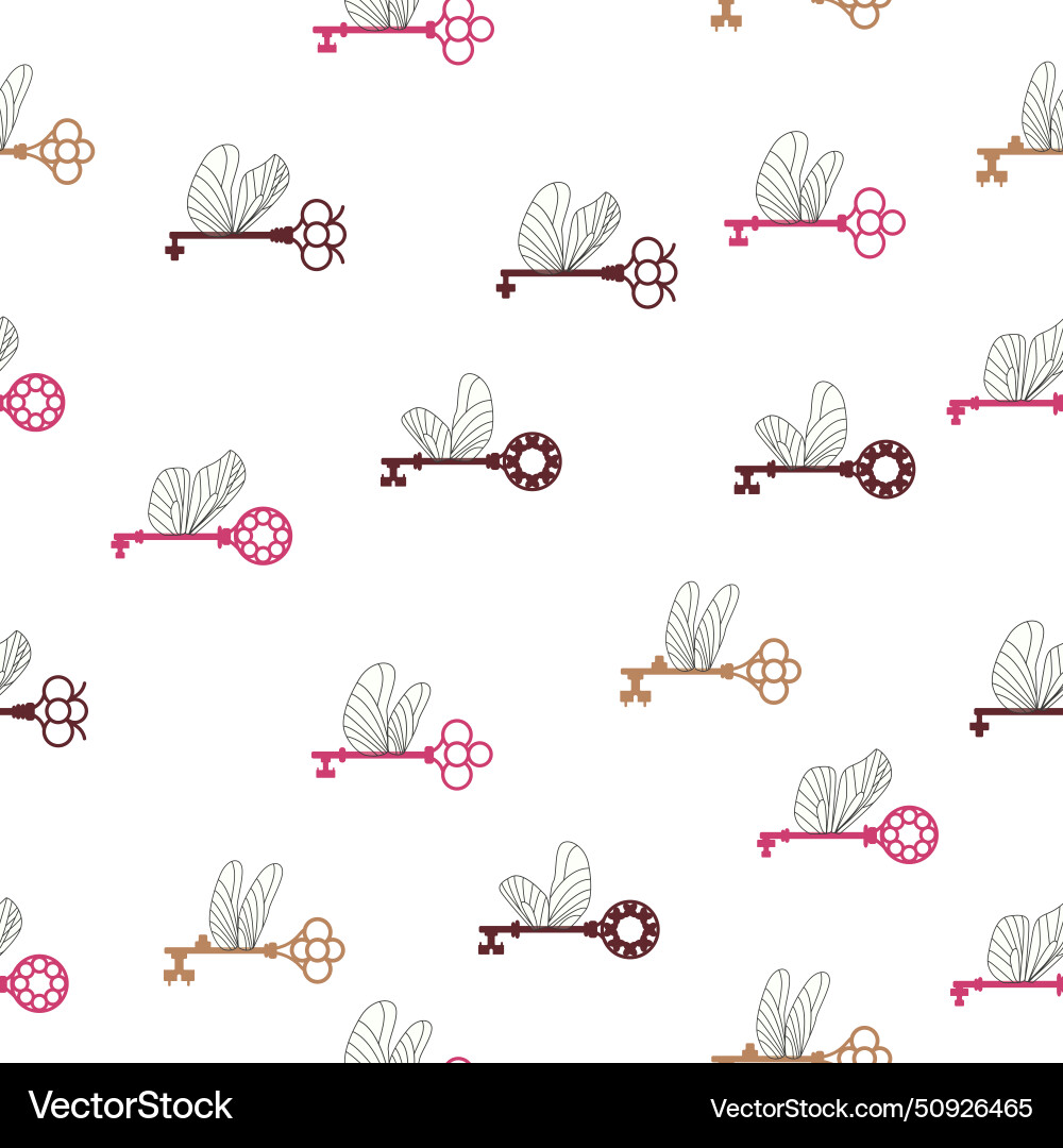 Seamless pattern with magic keys wings Royalty Free Vector