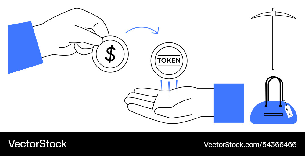 Cryptocurrency exchange hand giving coin Vector Image