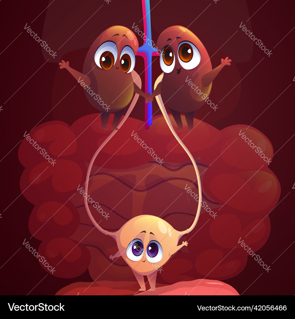 Kidneys and bladder funny cartoon characters Vector Image