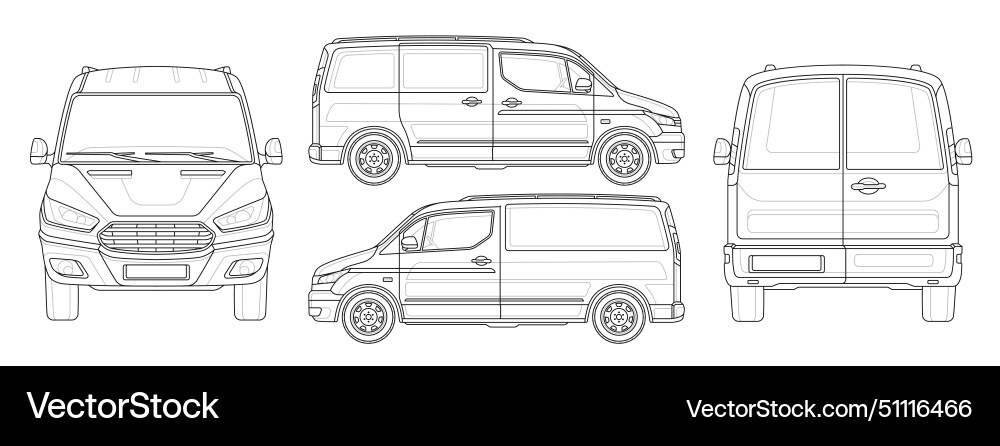 Minivan blueprint set Royalty Free Vector Image