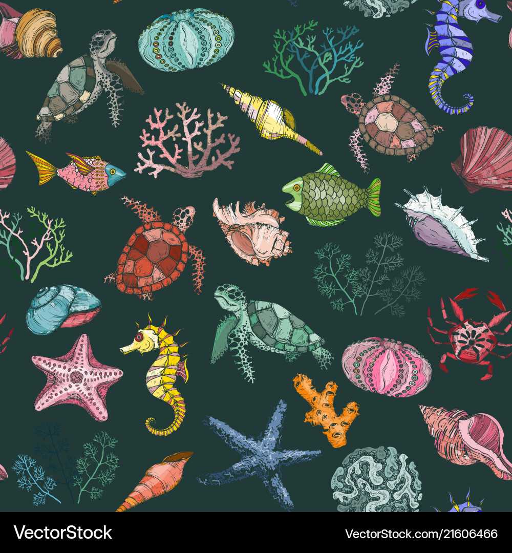 Seamless pattern with ocean organisms Royalty Free Vector