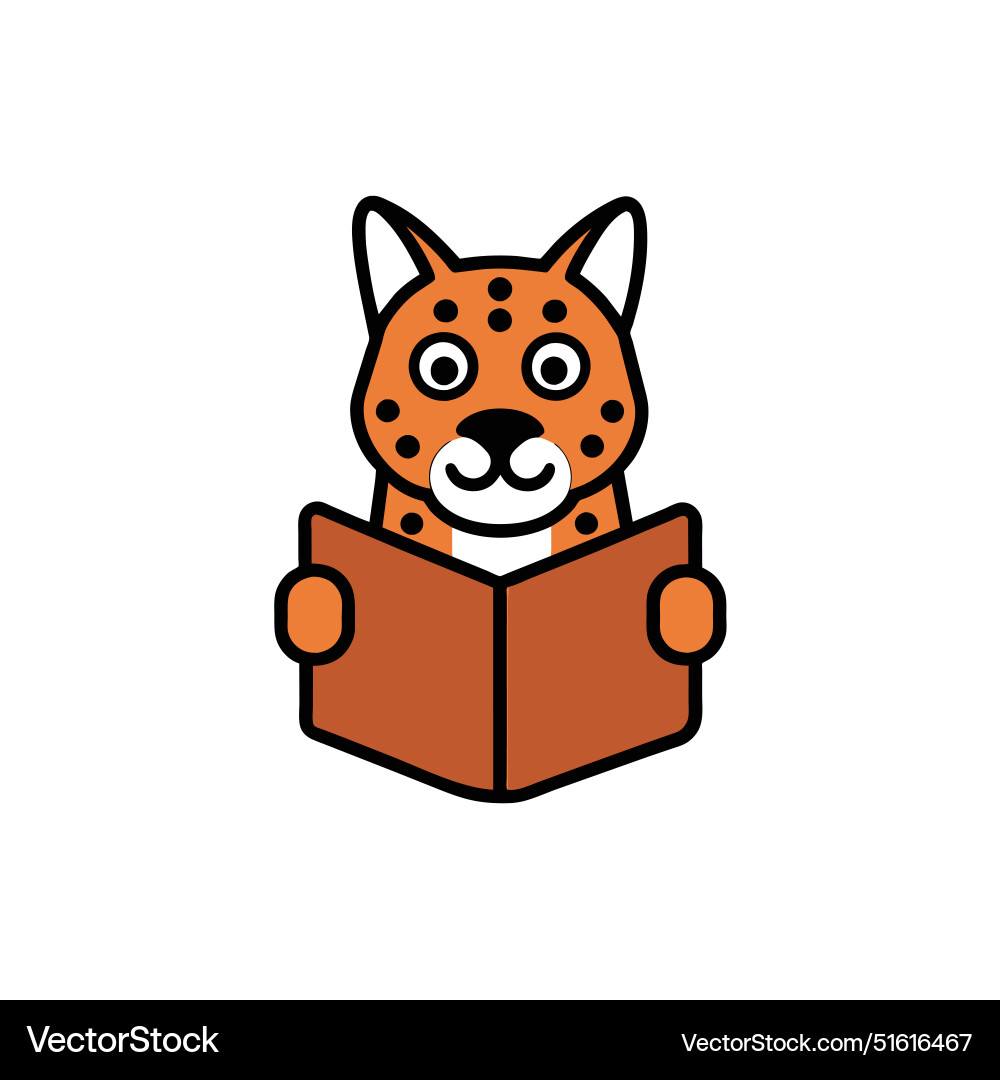 Bobcat leopard reading icon Royalty Free Vector Image