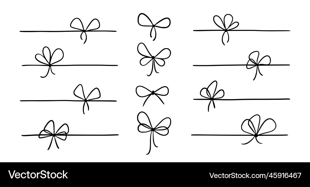 Bow gift ribbon line simple element set hand Vector Image
