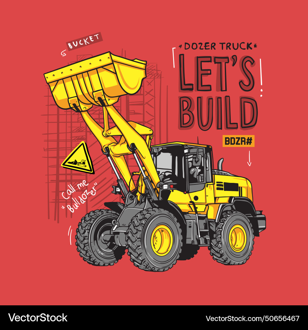 Bulldozer truck at work cartoon Royalty Free Vector Image