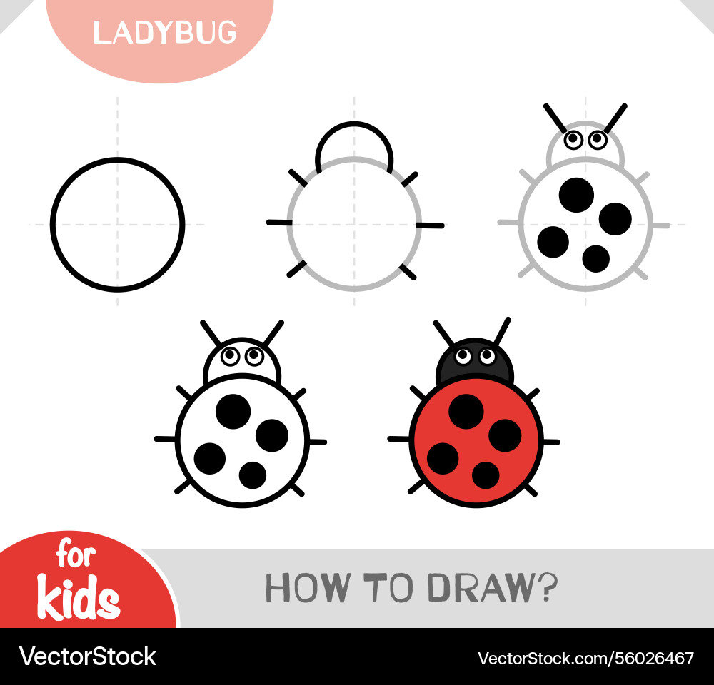 How to draw ladybug for children step Royalty Free Vector