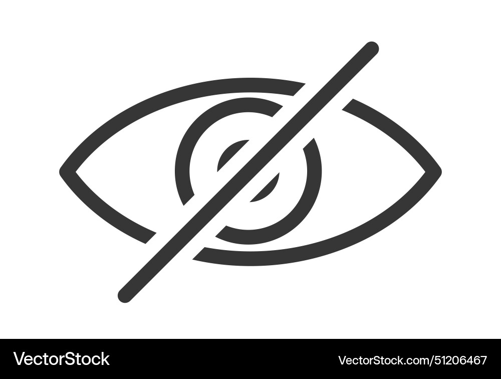 Icon featuring stylized eye with slash mark Vector Image
