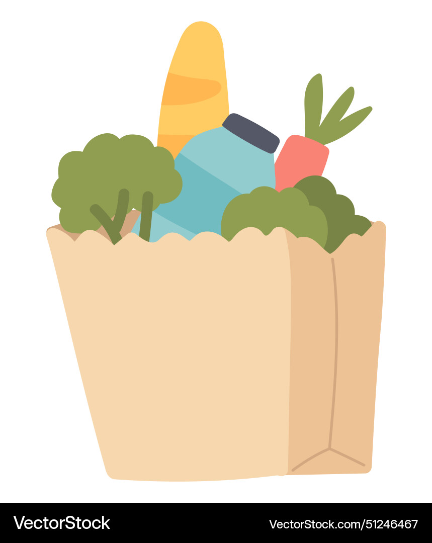 Paper grocery bag in flat design shopping package Vector Image